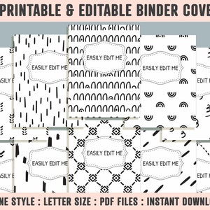 Black and White Abstract Shapes Binder Cover, 10 Printable/editable ...