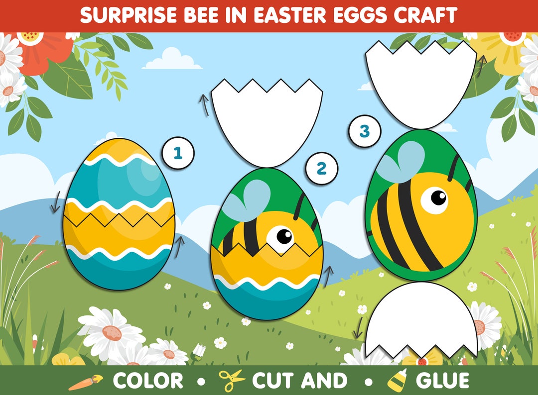 Surprise Bee in Easter Eggs Craft Activity for Kids! Color, Cut, & Glue ...