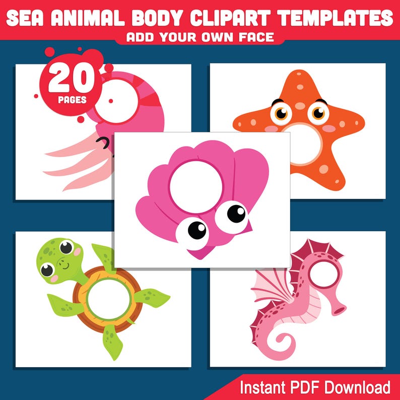 Sealife Body Clipart Templates: Add Your Own Face, Printable Ocean ...