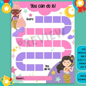 Printable Cute Mermaid Reward Chart for Kids: Foster Positive Behavior ...