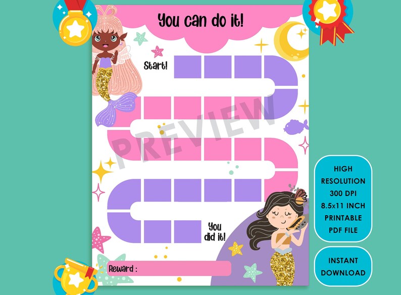 Printable Cute Mermaid Reward Chart for Kids: Foster Positive Behavior ...