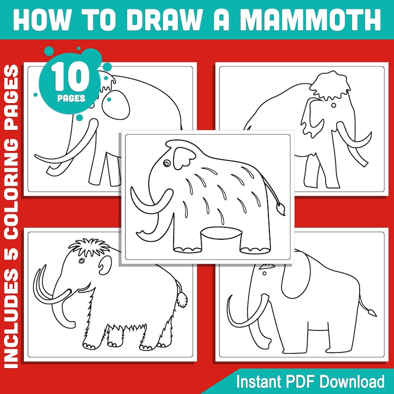 Learn to Draw a Mammoth for Kids: 5-page Drawing Tutorial and 5 Fun Ice ...