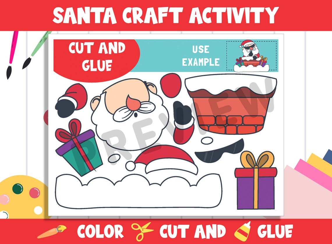 Santa Craft Activity Color, Cut, and Glue for Prek to 2nd Grade, PDF ...