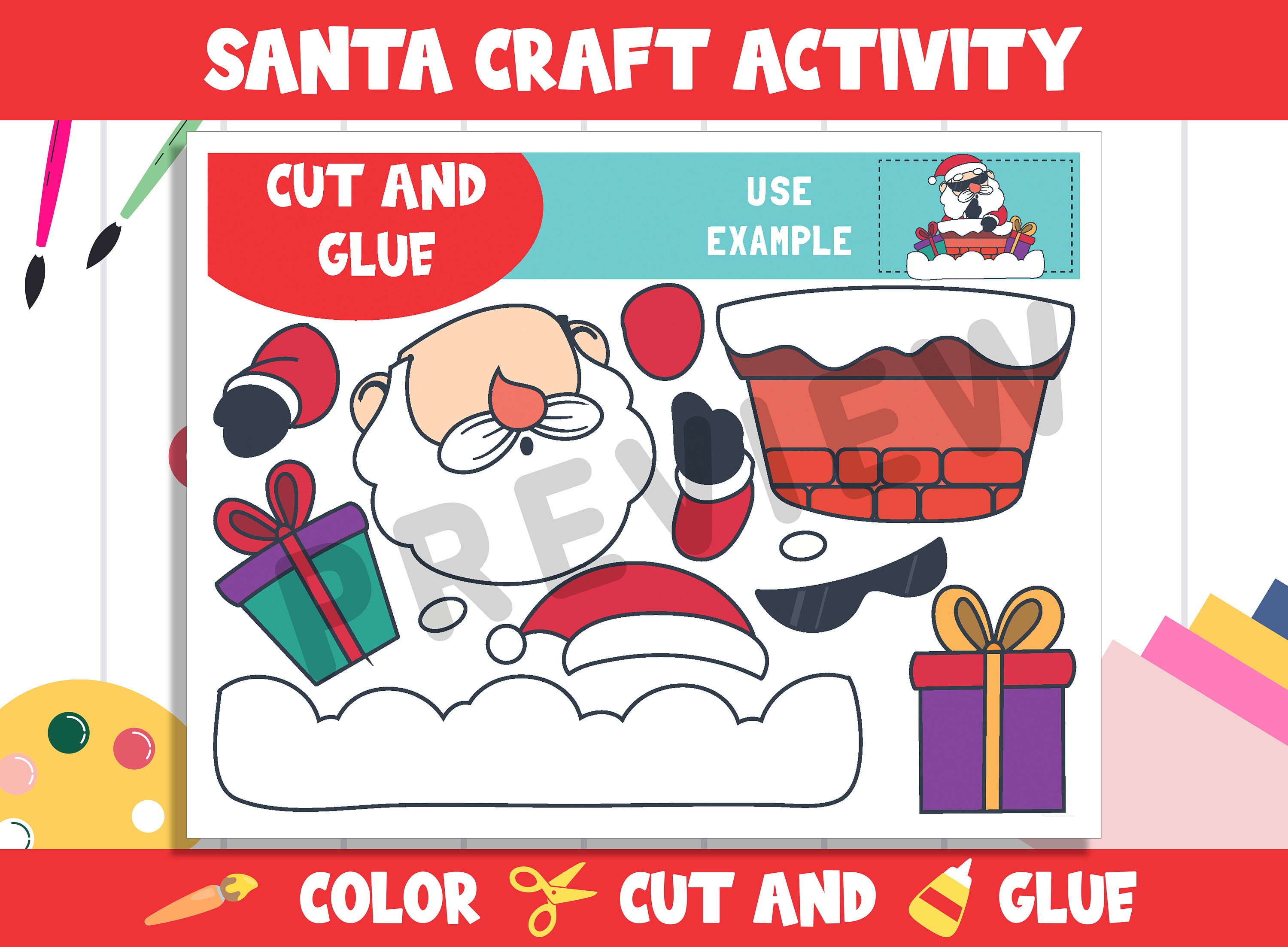 Santa Craft Activity Color, Cut, and Glue for Prek to 2nd Grade, PDF ...