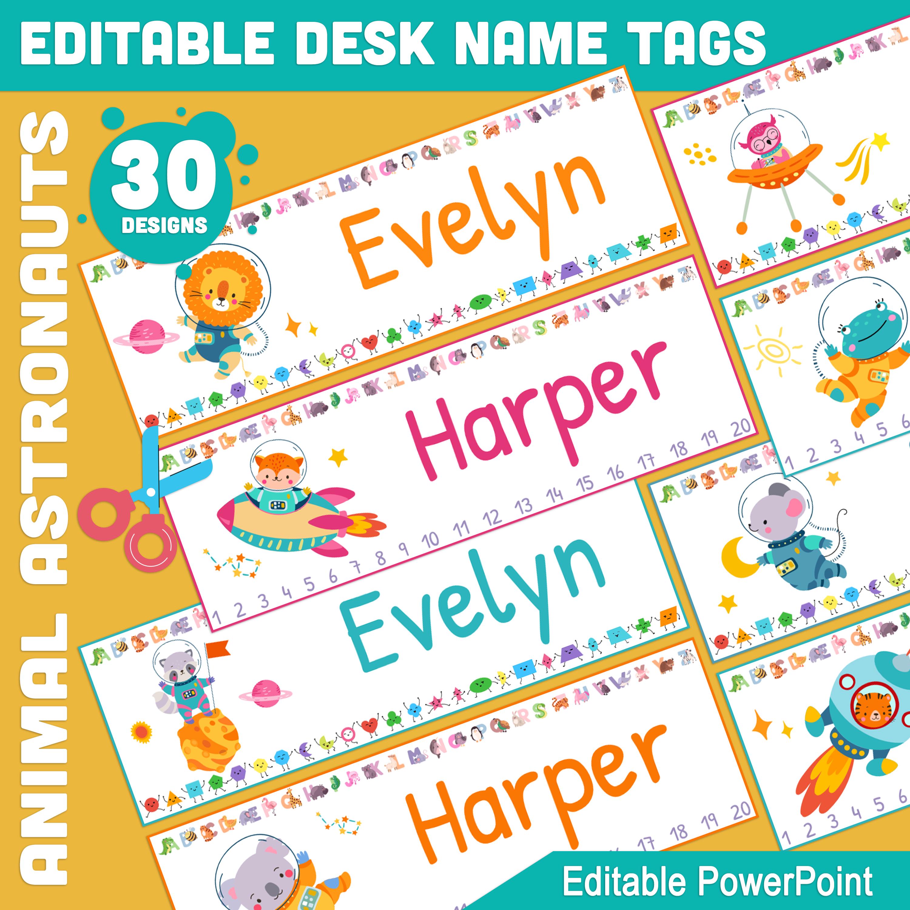Editable Desk Name Tags for Students: Animal Astronauts, 30 Designs, 8 ...