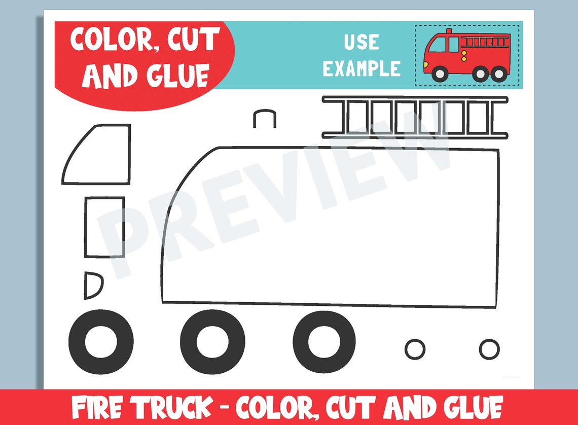Fire Truck Craft Activity : Fire Safety Color, Cut, and Glue, PDF File ...