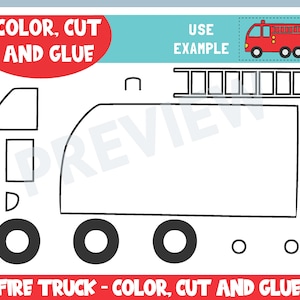 Fire Truck Craft Activity : Fire Safety - Color, Cut, and Glue, PDF ...