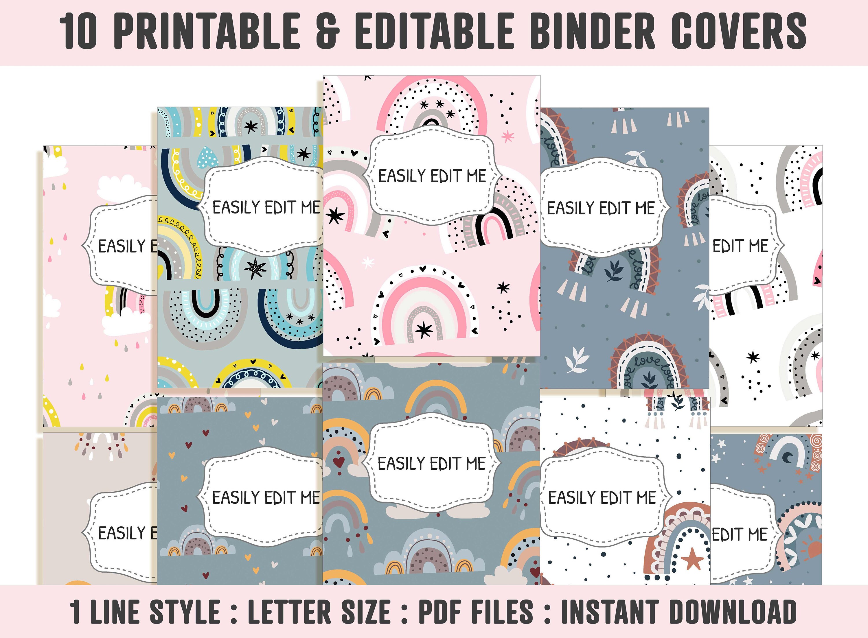 Rainbow Binder Covers, 10 Printable/editable Binder Covers & Spines ...