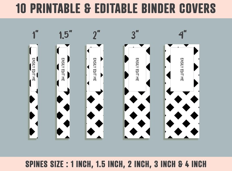 Abstract Black and White Binder Cover, 10 Printable & Editable Binder ...