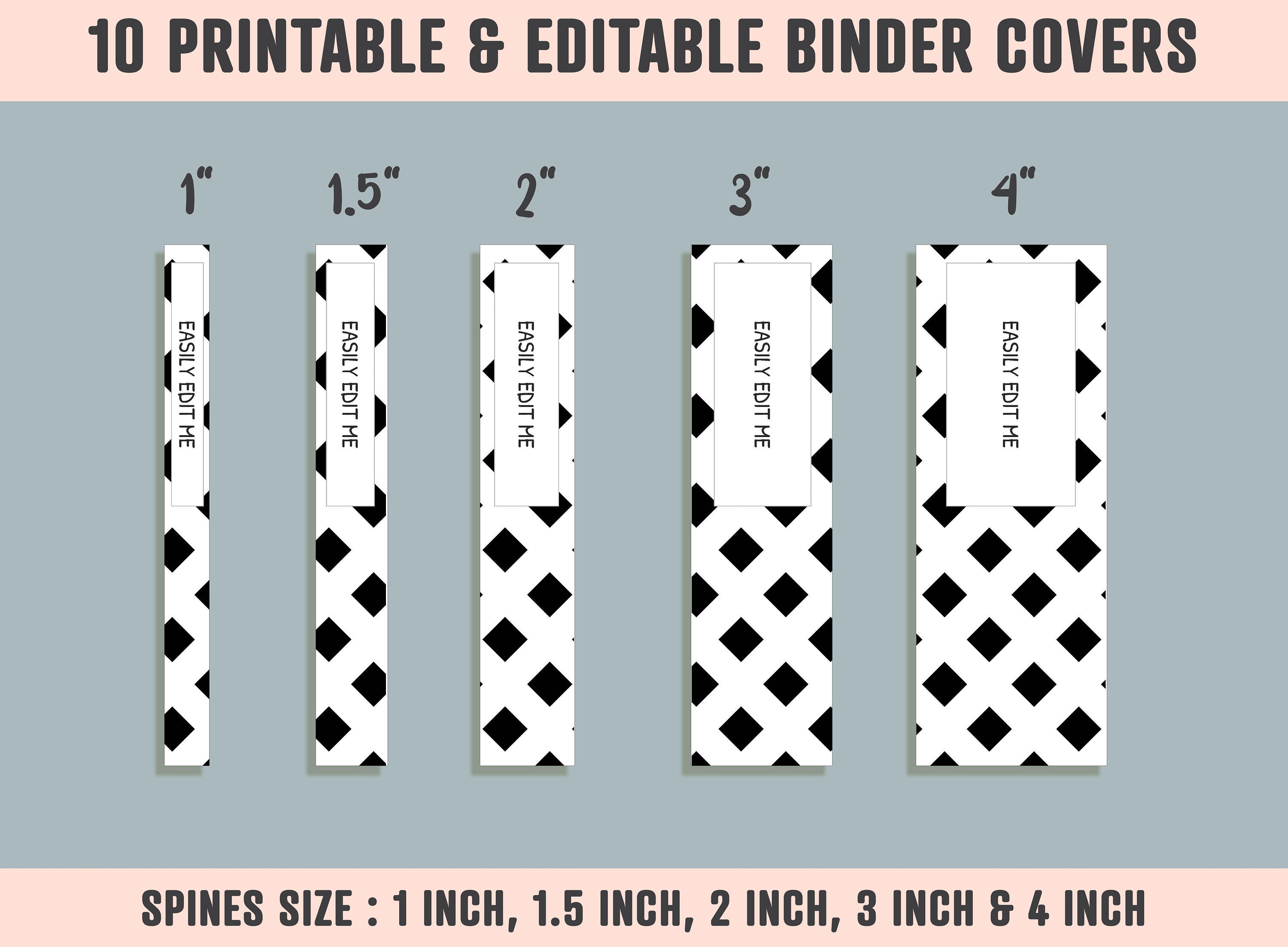 Abstract Black and White Binder Cover, 10 Printable & Editable Binder ...