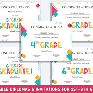 Editable 6th Grade Certificate, 1st to 8th Grade Diploma, Certificate ...
