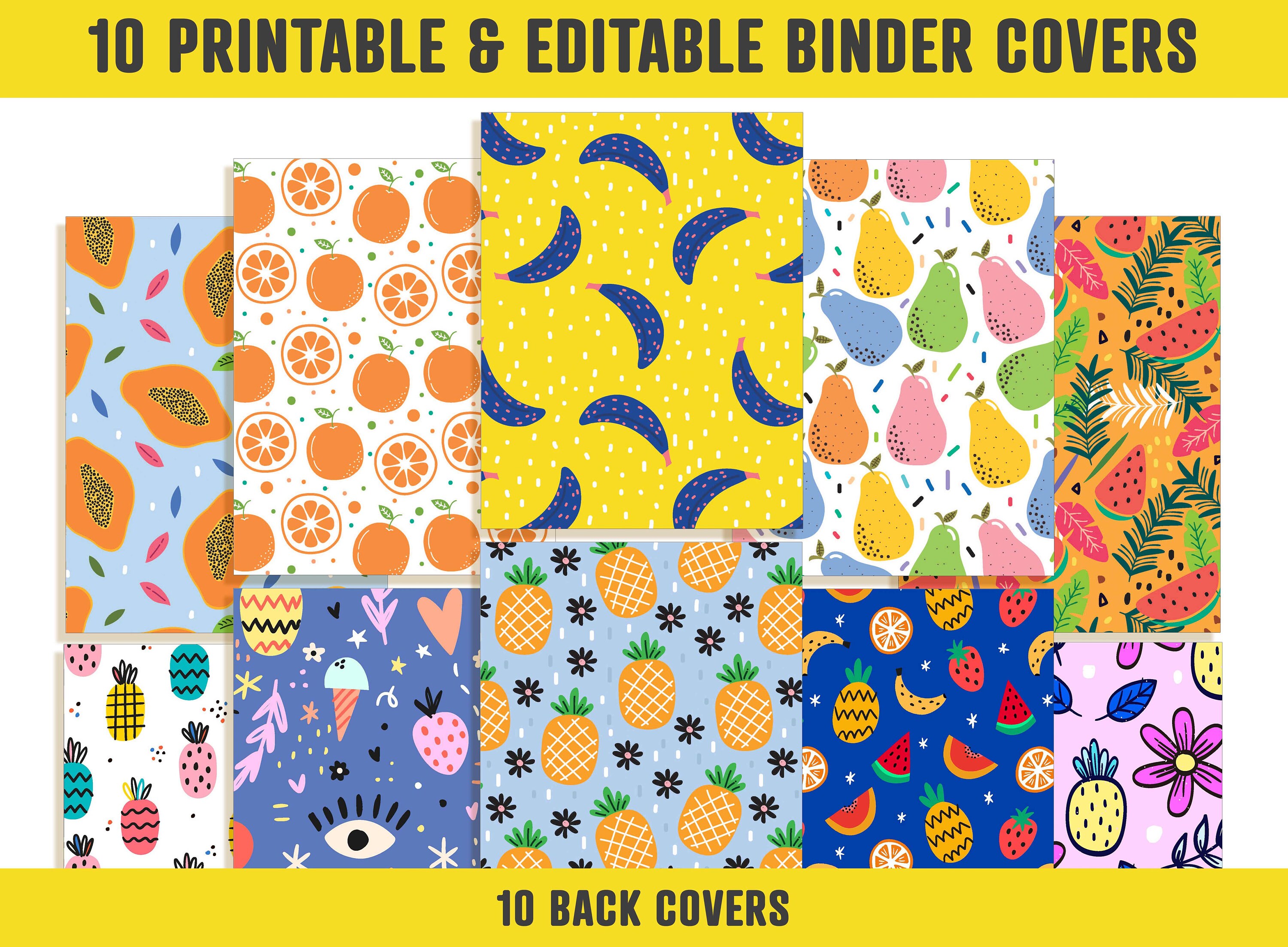Summer Binder Cover, 10 Printable & Editable Coversspines, Binder ...