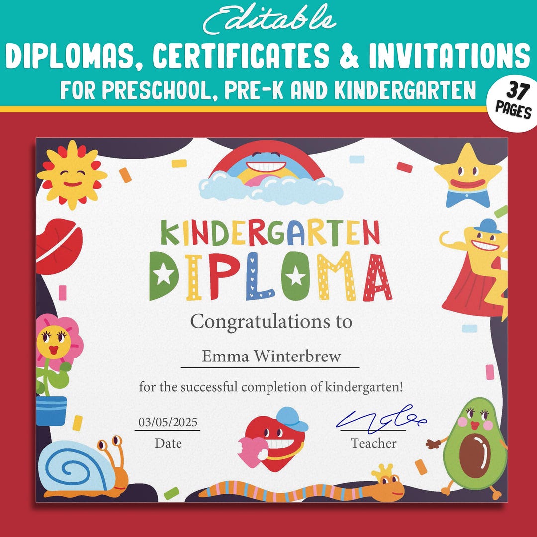 37 Printable Pre-k, Kindergarten, and Preschool Diplomas, Certificates ...