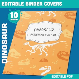 Dinosaur Skeleton Binder Cover, 10 Printable/editable Binder Covers ...