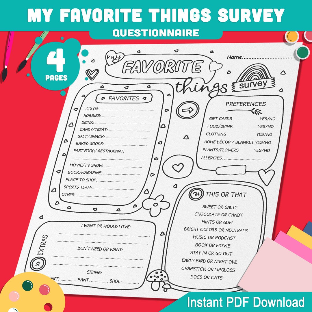 My Favorite Things Survey Questionnaire Worksheet: Fun & Engaging ...