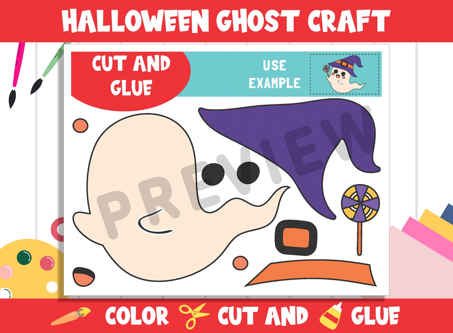 Cute Halloween Ghost Craft Activity - Color, Cut, and Glue for Prek to ...