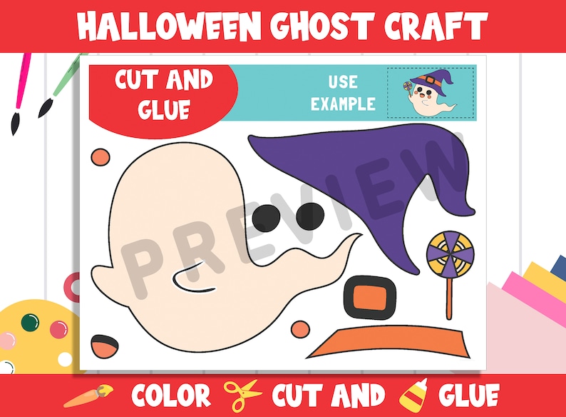 Cute Halloween Ghost Craft Activity - Color, Cut, and Glue for Prek to ...
