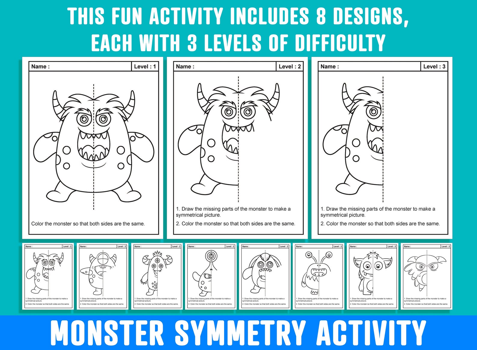 Monster Symmetry Worksheet, Monster Theme Lines of Symmetry Activity ...