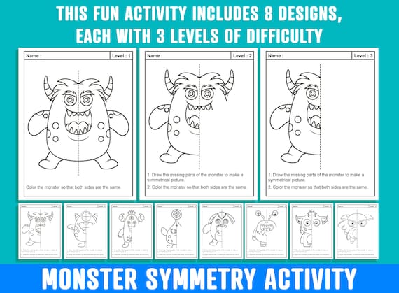 Monster Symmetry Worksheet Monster Theme Lines of Symmetry | Etsy