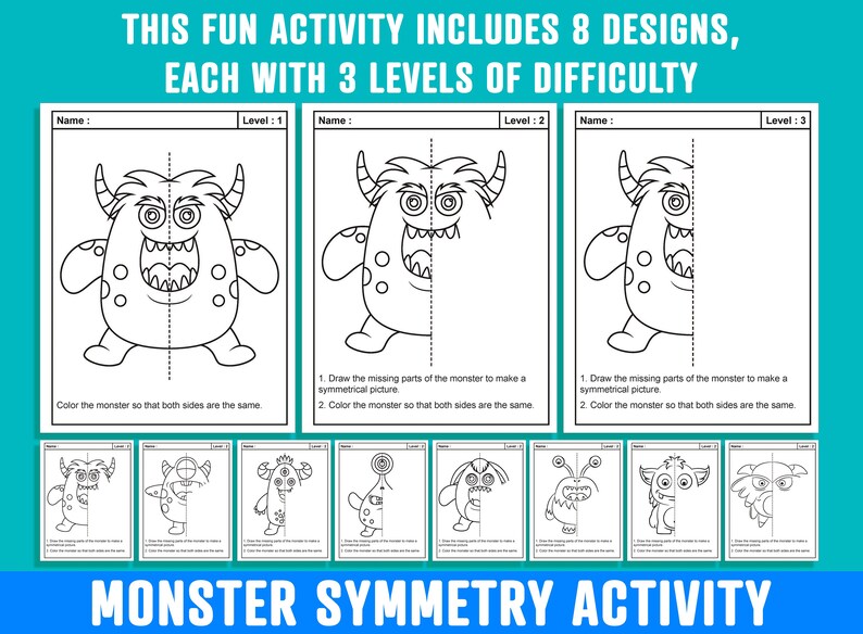 Monster Symmetry Worksheet, Monster Theme Lines of Symmetry Activity ...