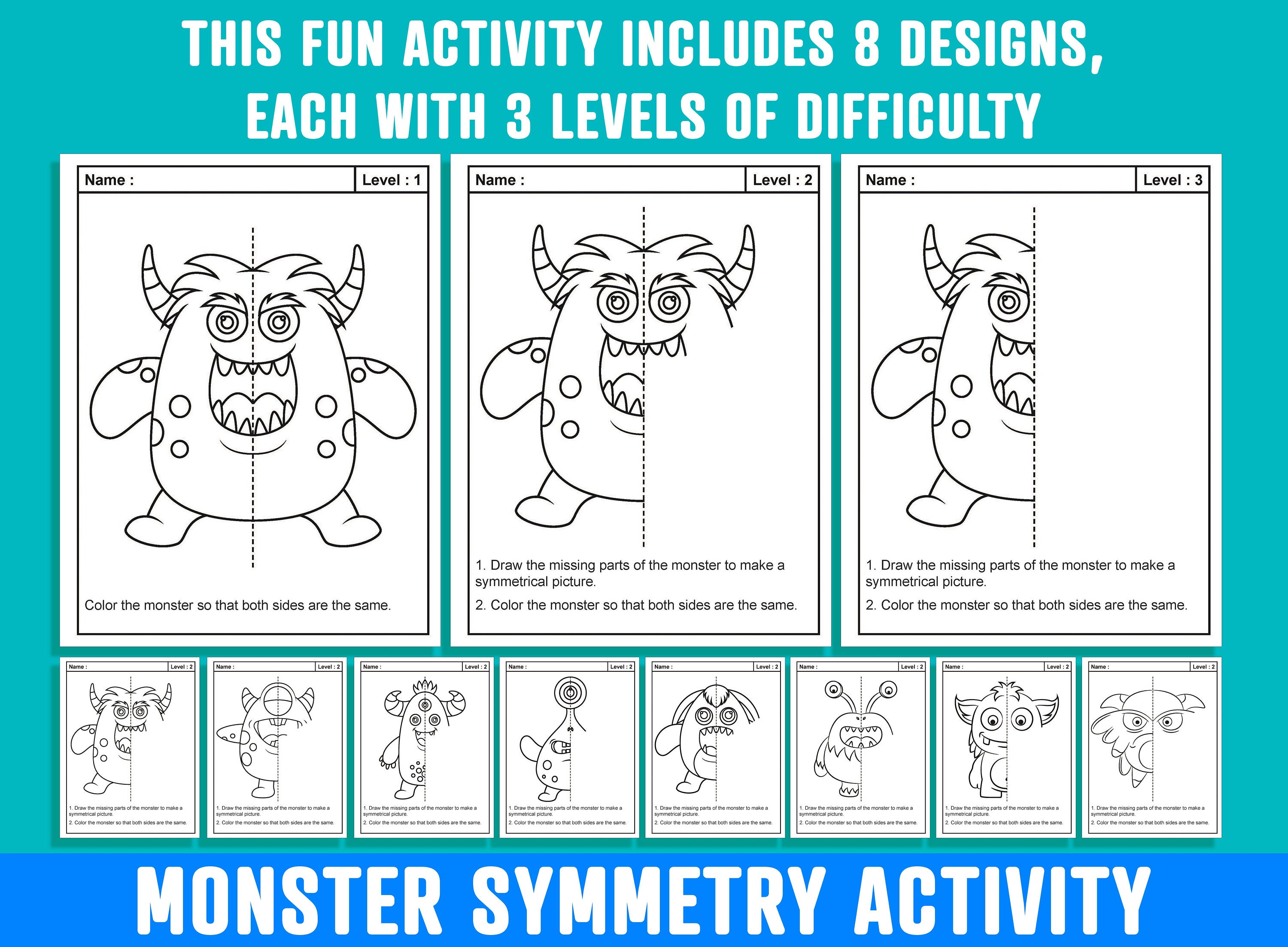 Monster Symmetry Worksheet, Monster Theme Lines of Symmetry Activity ...