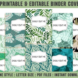 Tropical Leaves Binder Cover, 10 Printable & Editable Covers+spines ...