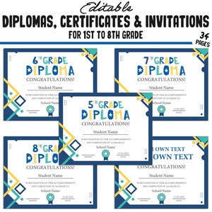 Personalized 2nd Grade Diplomas, 1st-8th Grade Achievement Certificates ...
