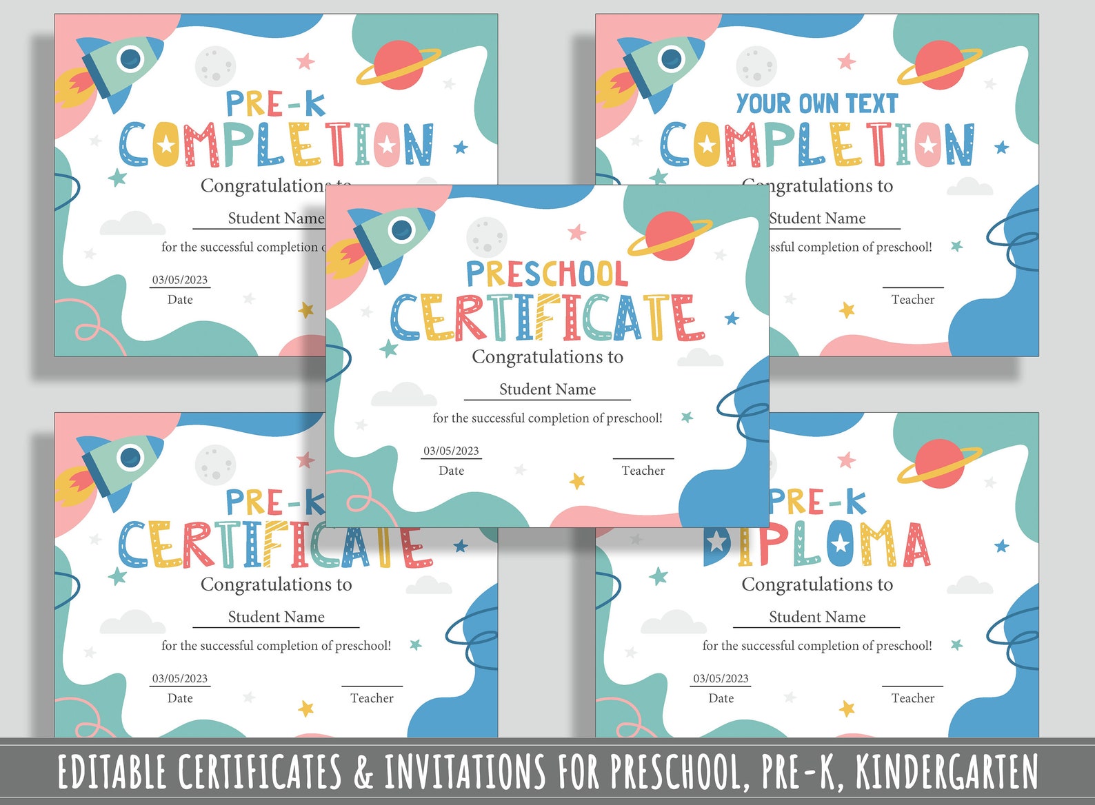 Customizable Preschool, Pre-k, and Kindergarten Graduation Diplomas ...