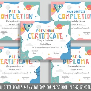 Customizable Preschool, Pre-k, and Kindergarten Graduation Diplomas ...