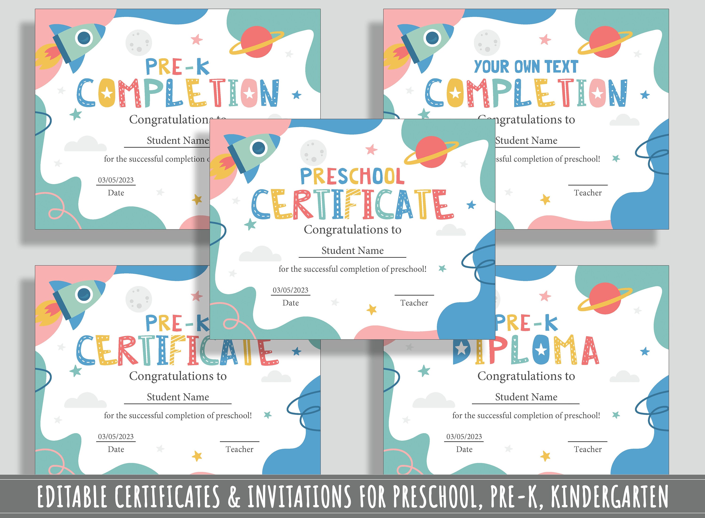 Customizable Preschool, Pre-k, and Kindergarten Graduation Diplomas ...