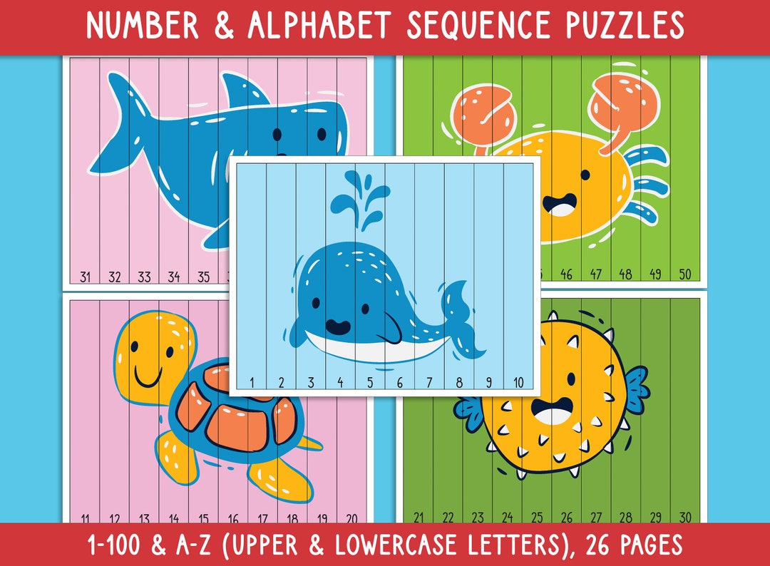 Sea Animal Number and Alphabet Sequence Puzzles (printable), 1-100 and ...
