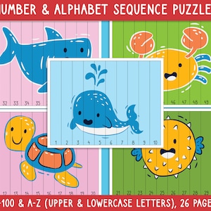 Sea Animal Number and Alphabet Sequence Puzzles (printable), 1-100 and ...