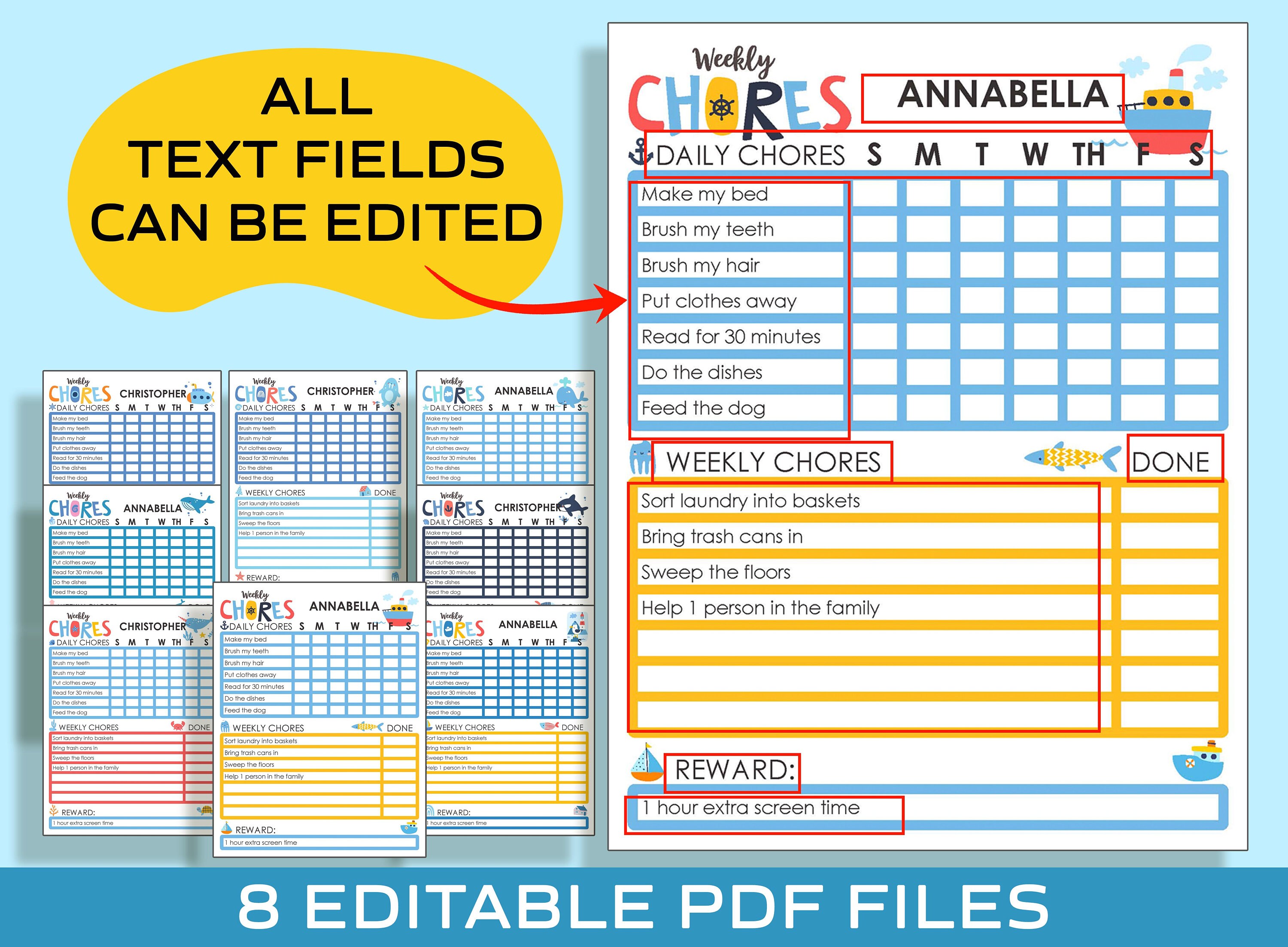 Ocean-themed Chore Chart for Kids: Printable and Editable ...