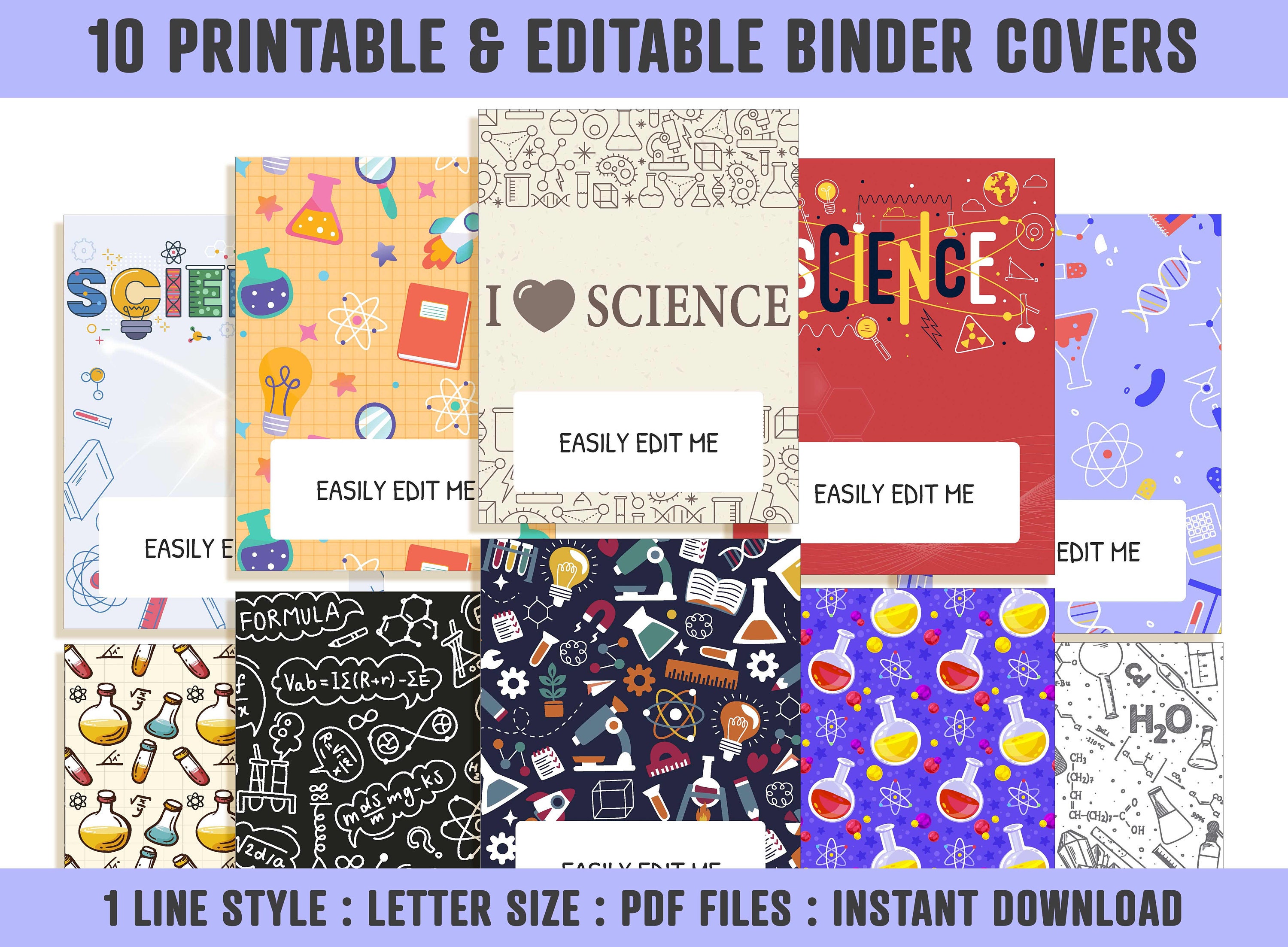 Science Binder Cover, 10 Printable & Editable Coversspines, Binder ...