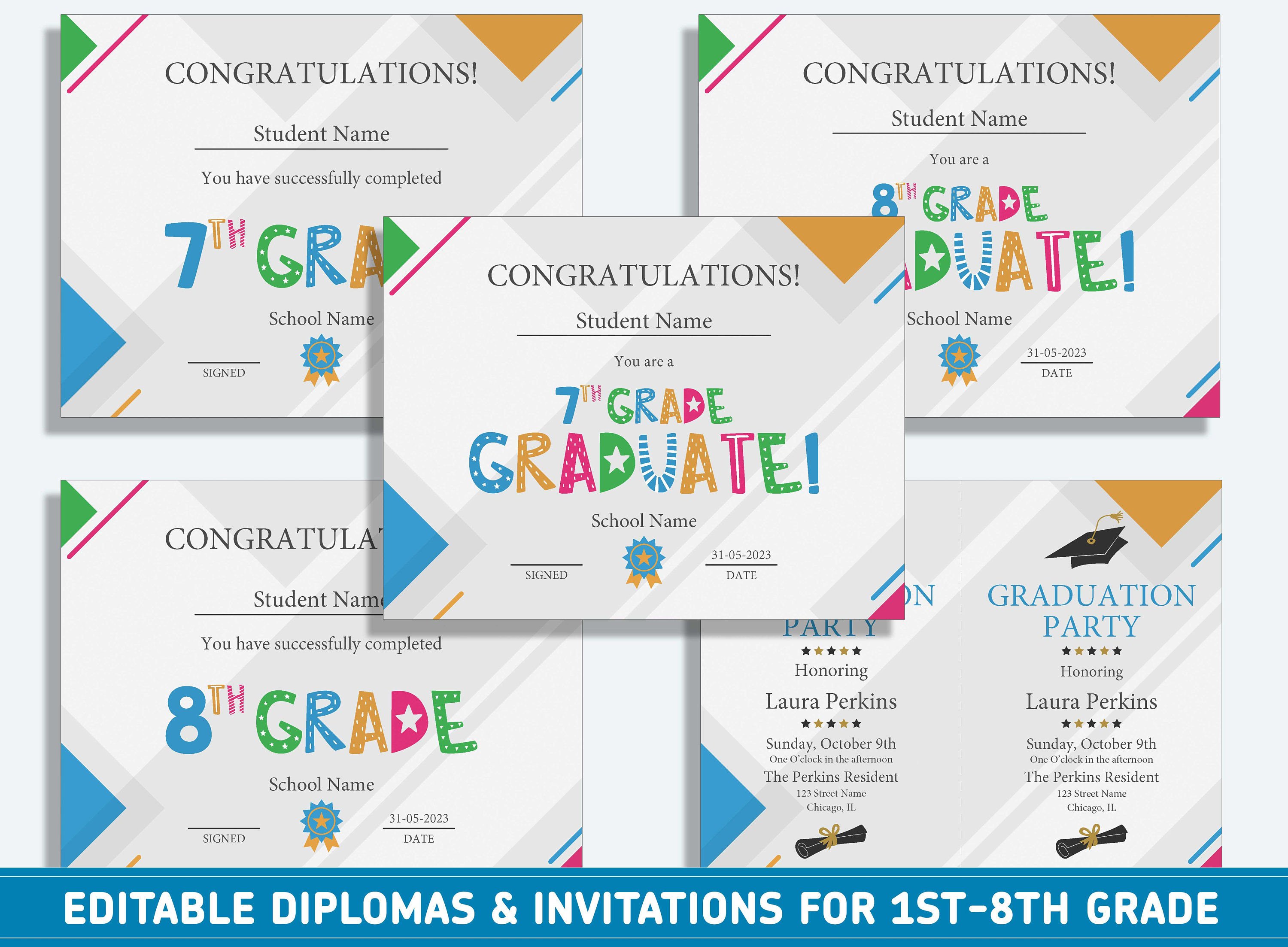 Editable 8th Grade Graduation 1st to 8th Grade Diploma - Etsy