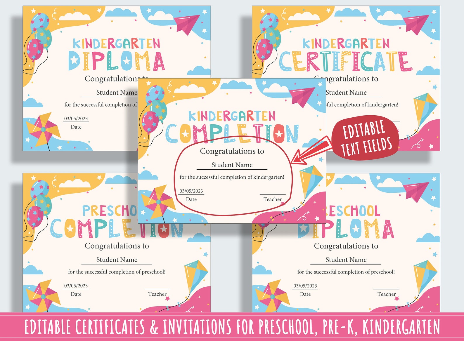 Preschool and Kindergarten End of Year Celebration Kit: 37 Editable ...