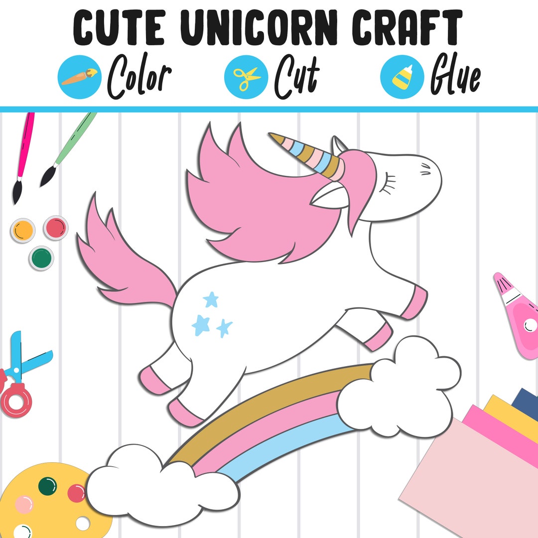 Cute Unicorn Craft for Kids : Color, Cut, and Glue, a Fun Activity for ...