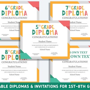 Editable 7th Grade Certificate, 1st to 8th Grade Diploma, Certificate ...