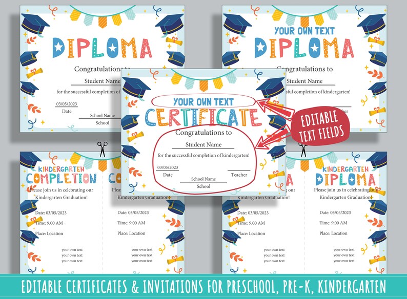 Kids' Fun Certificate and Invitation Collection: 37 Editable Pages for ...