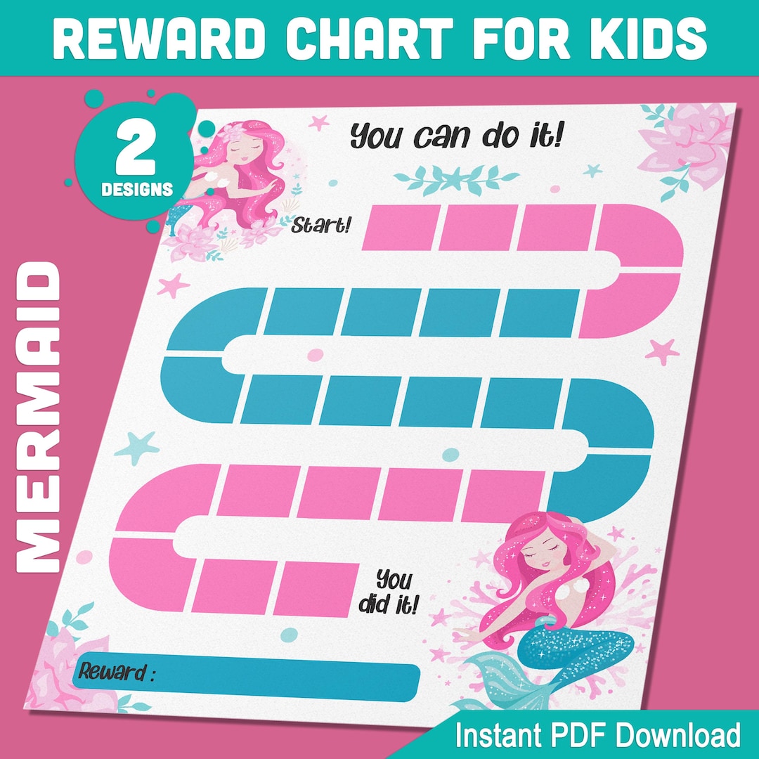 Printable Mermaid Reward Chart for Kids, Beautiful Mermaid With Pink ...