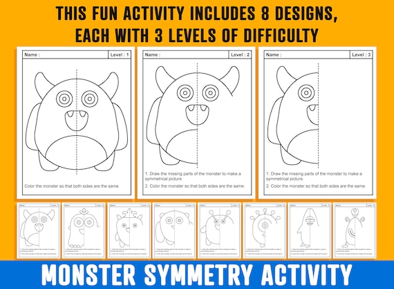 Monster Symmetry Worksheet Monster Theme Lines of Symmetry - Etsy