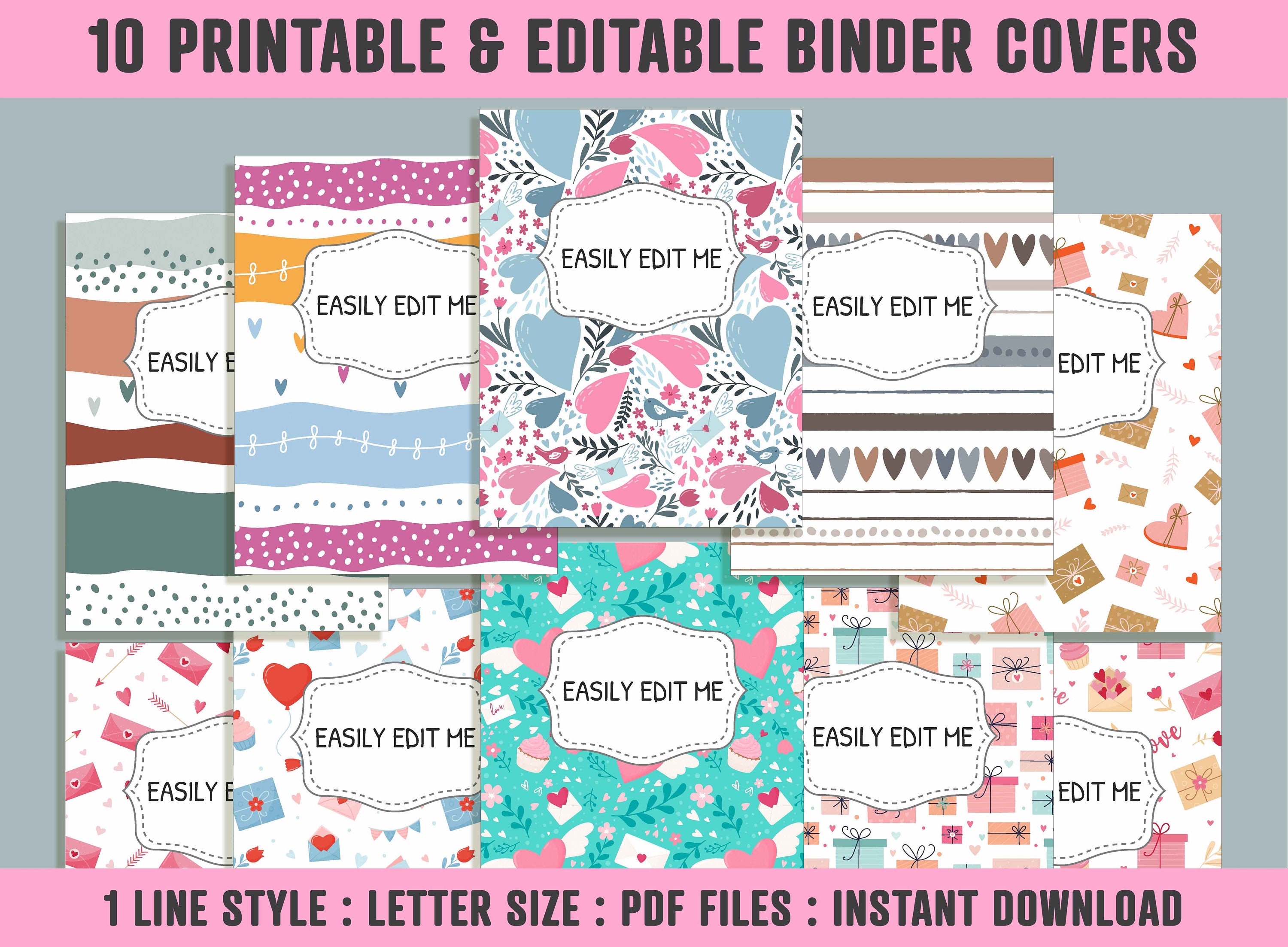 Dots and Hearts Binder Cover, 10 Printable/editable Binder Covers ...
