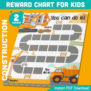 Printable Building Work Reward Chart for Kids: Fun Construction Theme ...