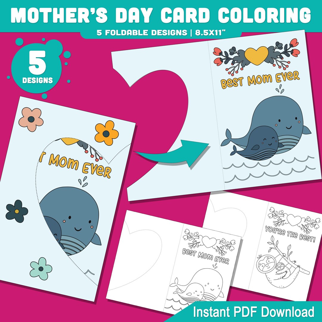 Mother’s Day Card Coloring for Kids – 5 Cute Foldable Designs With ...