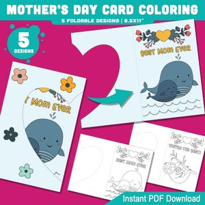 Mother’s Day Card Coloring for Kids – 5 Cute Foldable Designs With ...