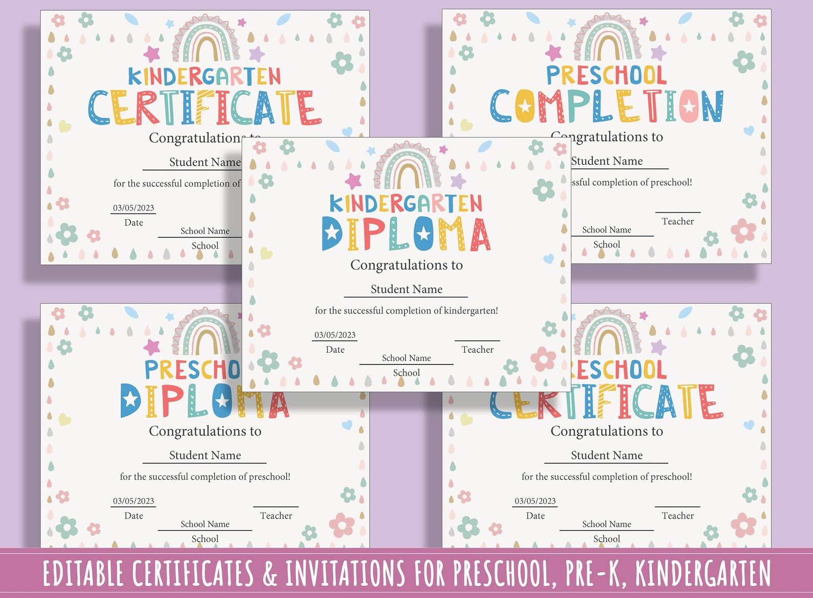 Diploma, Certificate, and Invitation Templates for Kindergarten and ...