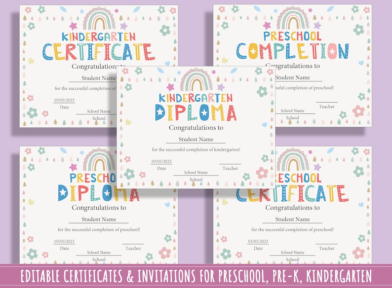 Diploma, Certificate, and Invitation Templates for Kindergarten and ...