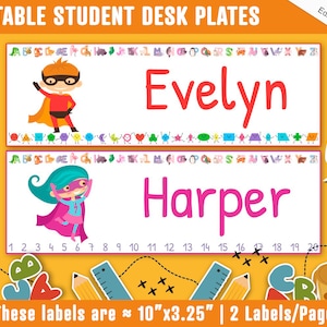 Student Desk Plates, 30 Printable/editable Kids Superheroes Classroom ...