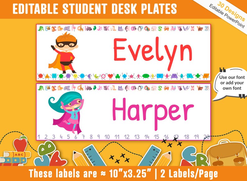 Student Desk Plates, 30 Printable/editable Kids Superheroes Classroom ...