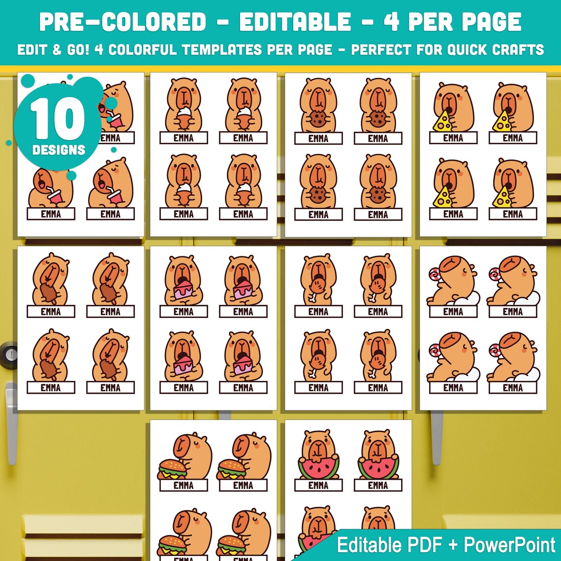 Editable Locker Labels (cubby Name Tags), Capybara Themed, 10 Designs ...